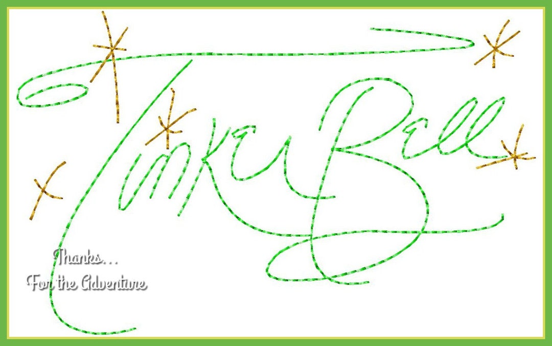Tinker Bell Autograph Digital Embroidery Machine Design File 4x4 5x7 ...