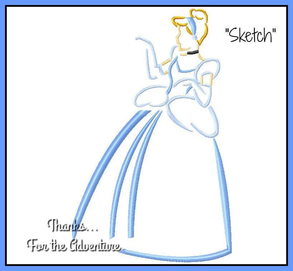Princess Cinderella Full Body Sketch Digital Embroidery Machine Design ...