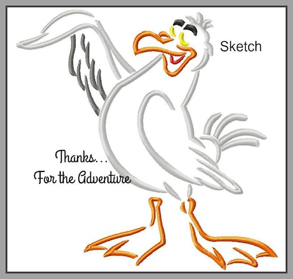 Scuttle From the Little Mermaid Sketch Digital Embroidery - Etsy