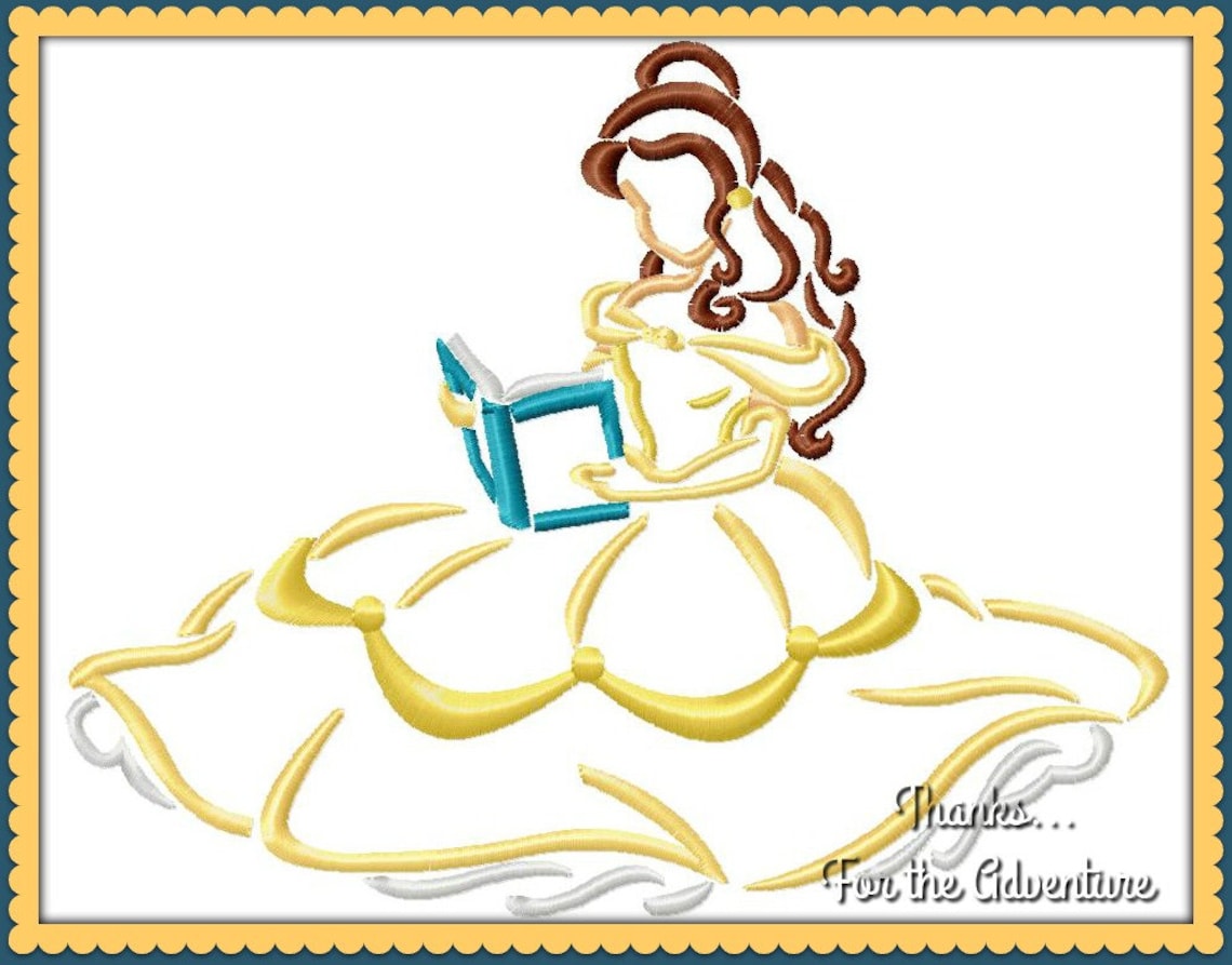 Princess Belle From Beauty and the Beast Book Sketch Digital Embroidery ...
