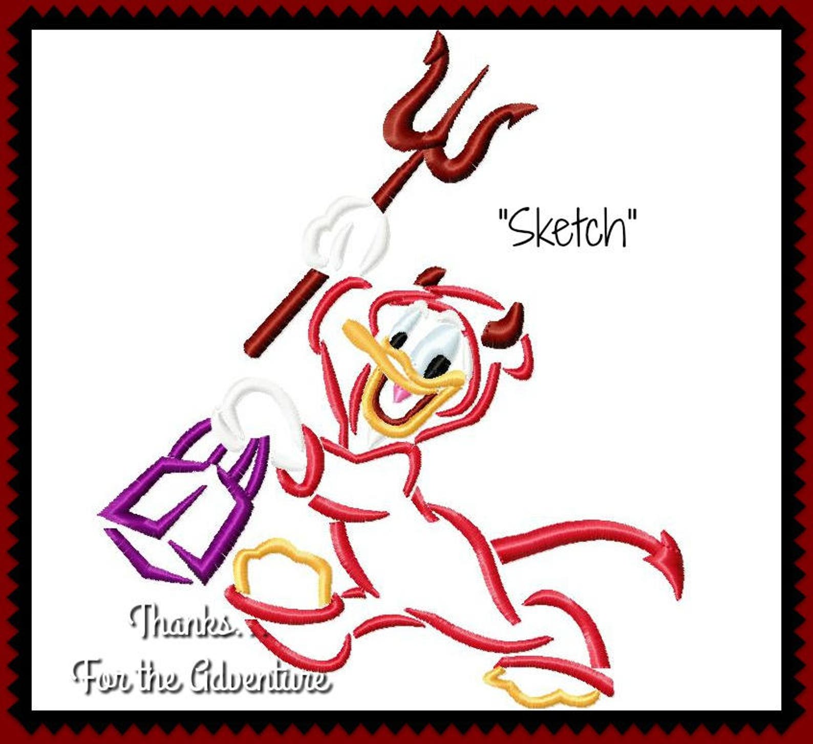 Halloween Donald Duck Devil Digital Embroidery Machine Sketch - Etsy