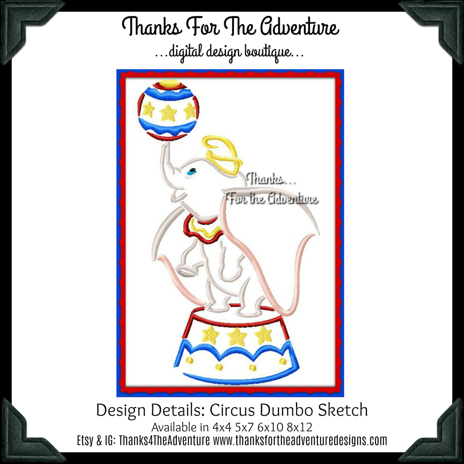 Dumbo Flying Baby Circus Elephant Sketch Digital Embroidery - Etsy