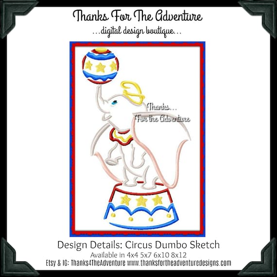 Dumbo Flying Baby Circus Elephant Sketch Digital Embroidery - Etsy