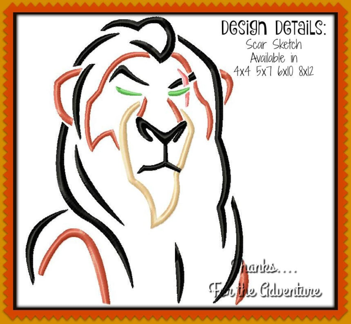 Lion King's Scar Sketch Digital Embroidery Machine Design - Etsy