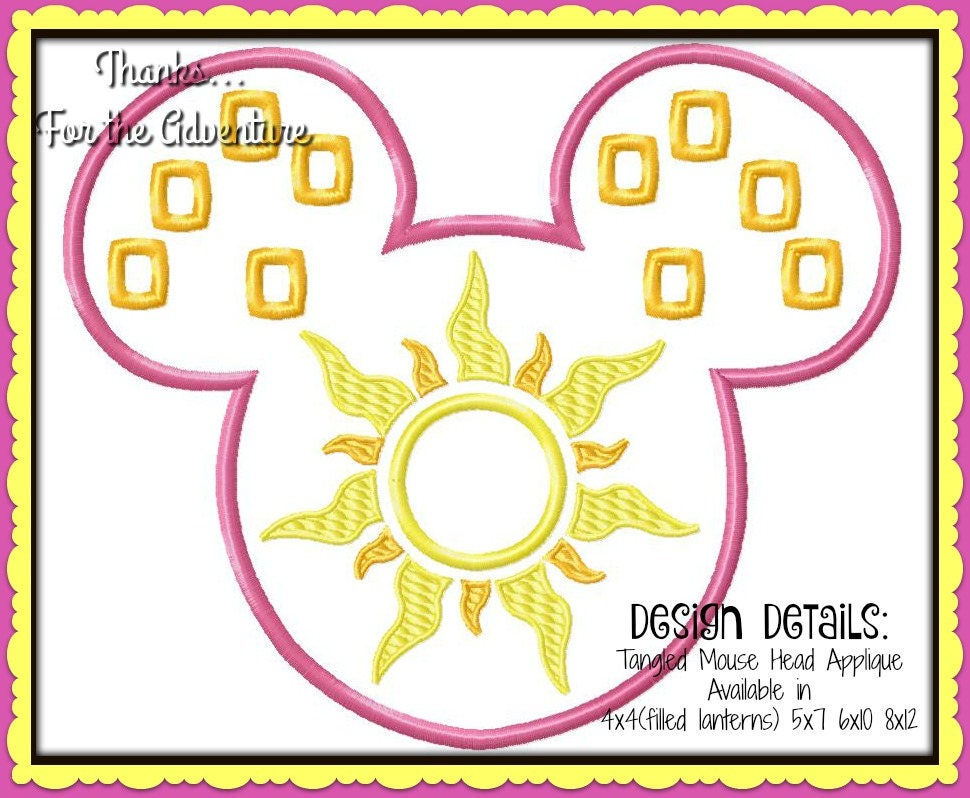 Rapunzel's Sun Mouse Head From Tangled Applique Digital Embroidery ...