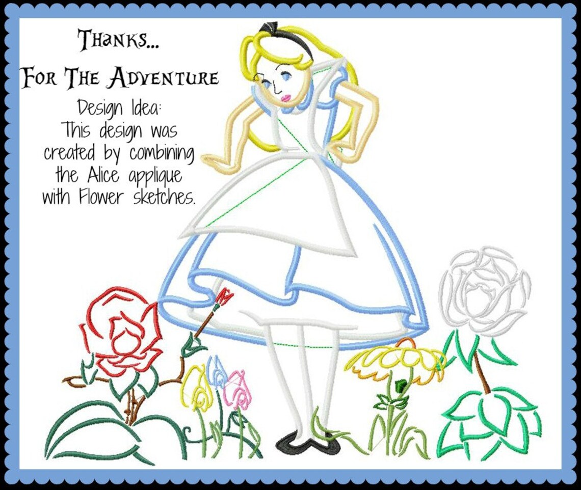 Alice in Wonderland- Tall Alice Digital Embroidery Machine Applique ...