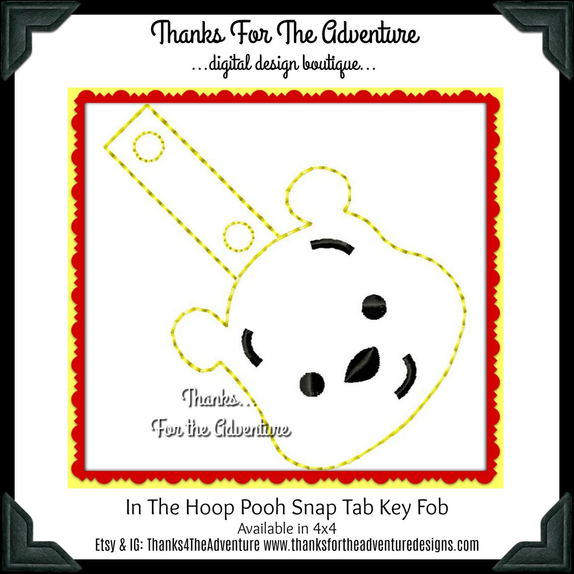 ITH in the Hoop Pooh Bear From Winnie the Pooh Snap Tab Key Fob Digital ...