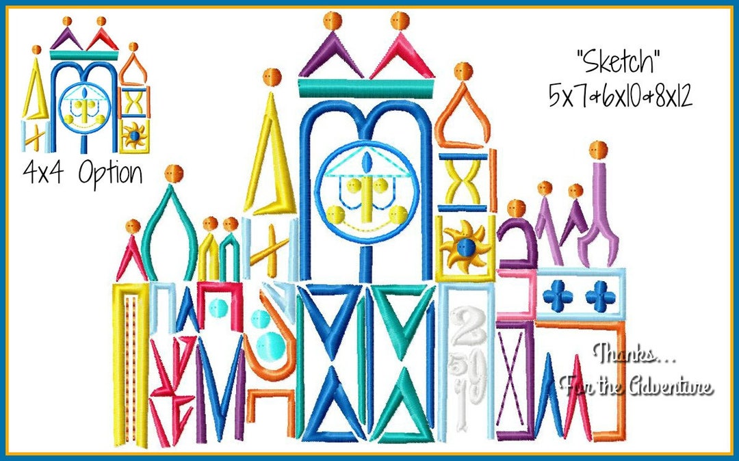 It's A Small World Ride Digital Embroidery Machine Sketch Design File ...
