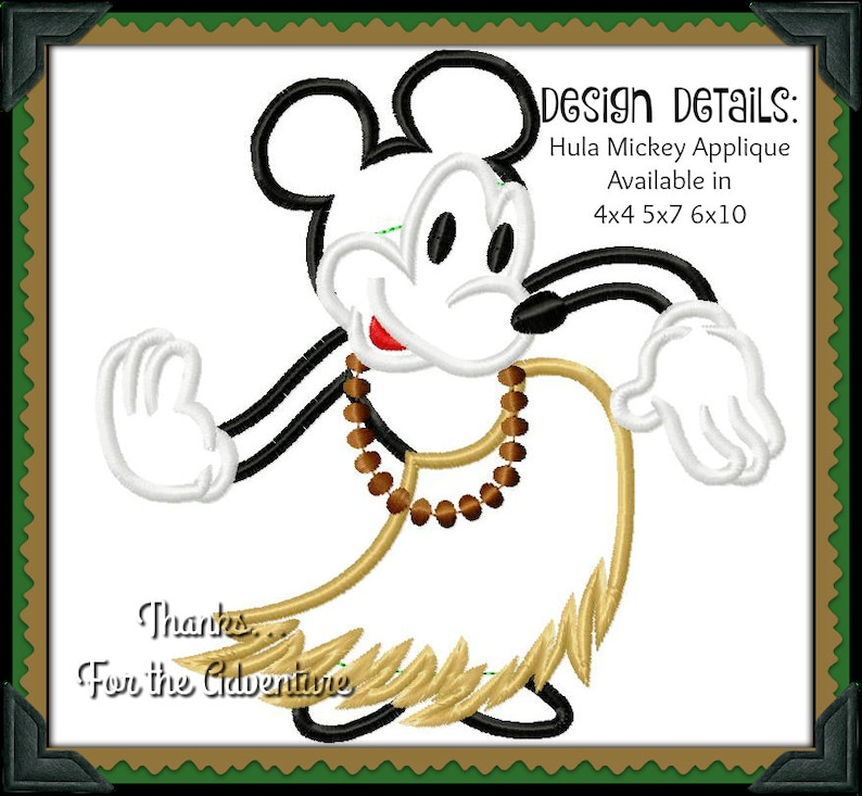 Aloha Mickey Mouse Hawaiian Hula Digital Embroidery Machine Applique ...