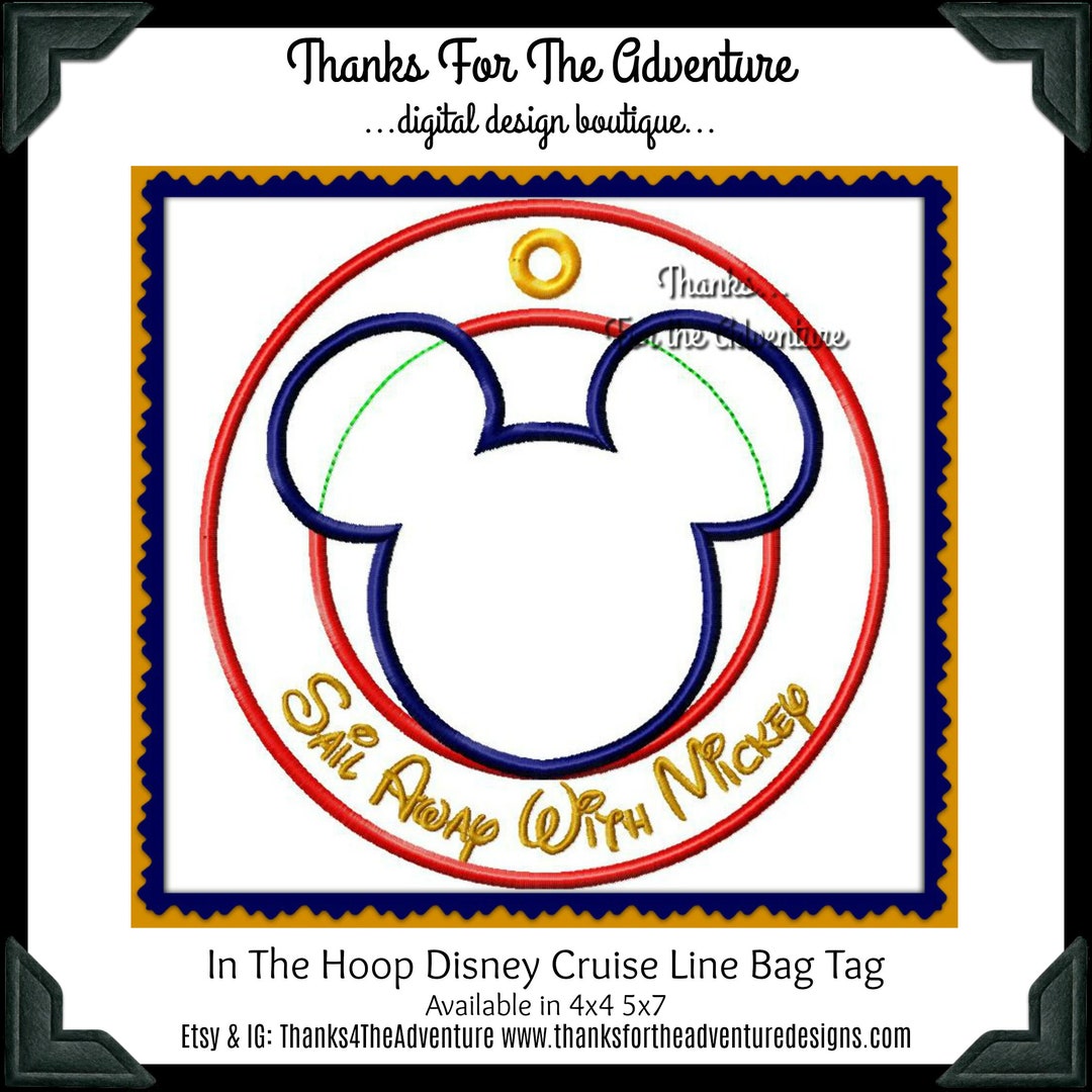 Sail Away With Mickey Cruise Line in the Hoop Word Travel Name Luggage ...