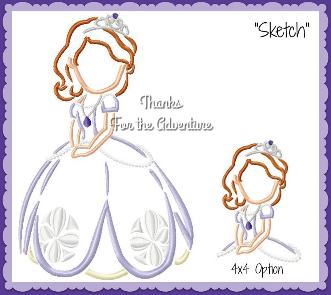 Sofia the First Digital Embroidery Machine Sketch Design File 4x4 5x7 6x10 - Etsy