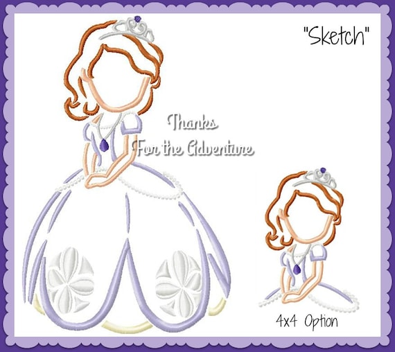 Sofia the First Digital Embroidery Machine Sketch Design File - Etsy