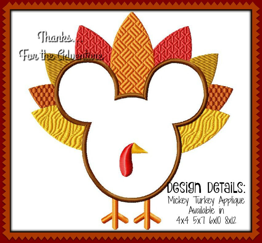 Mickey Mouse Head Thanksgiving Turkey Applique Digital - Etsy