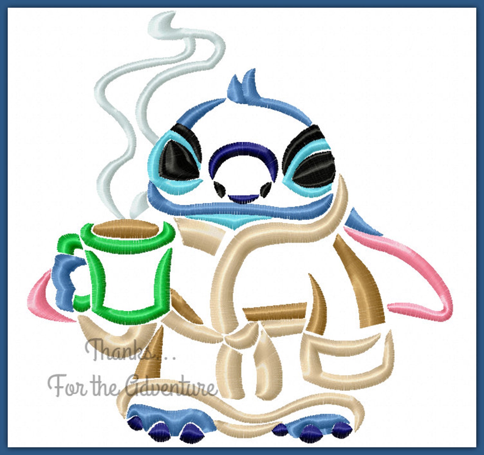 Sketch Good Morning Sleepy Stitch Needs a Coffee Digital - Etsy
