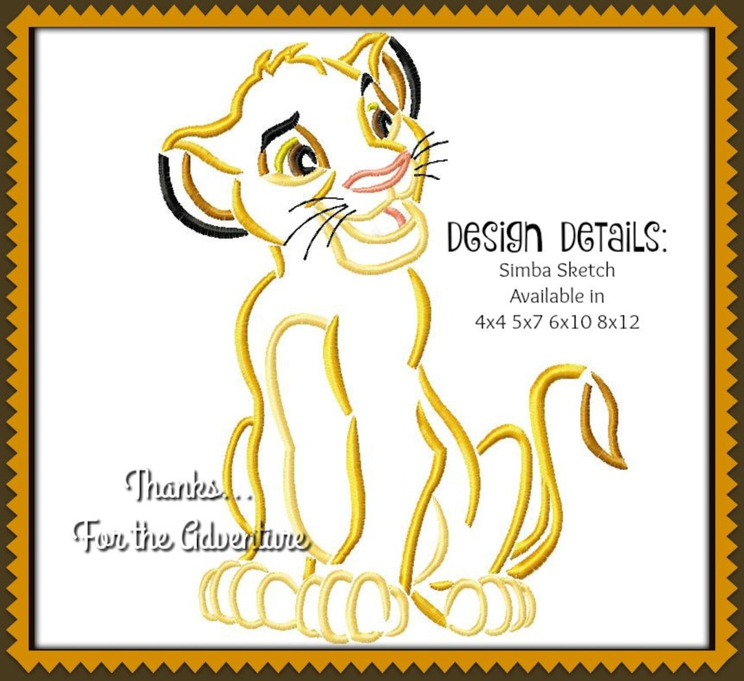 Lion King Simba Sketch Digital Embroidery Machine Design File 4x4 5x7 ...