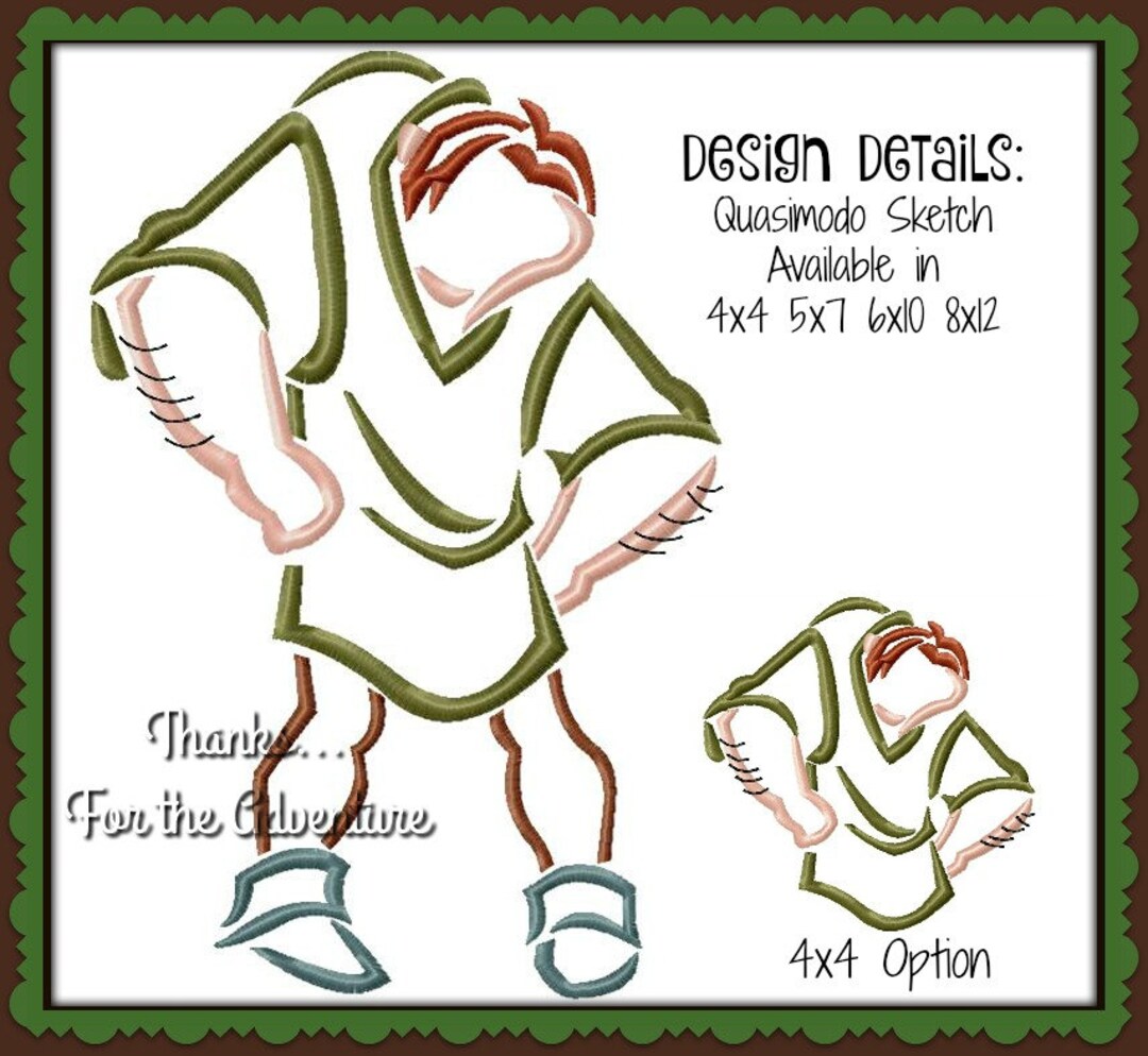 Quasimodo From the Hunchback of Notre Dame Sketch Digital Embroidery ...