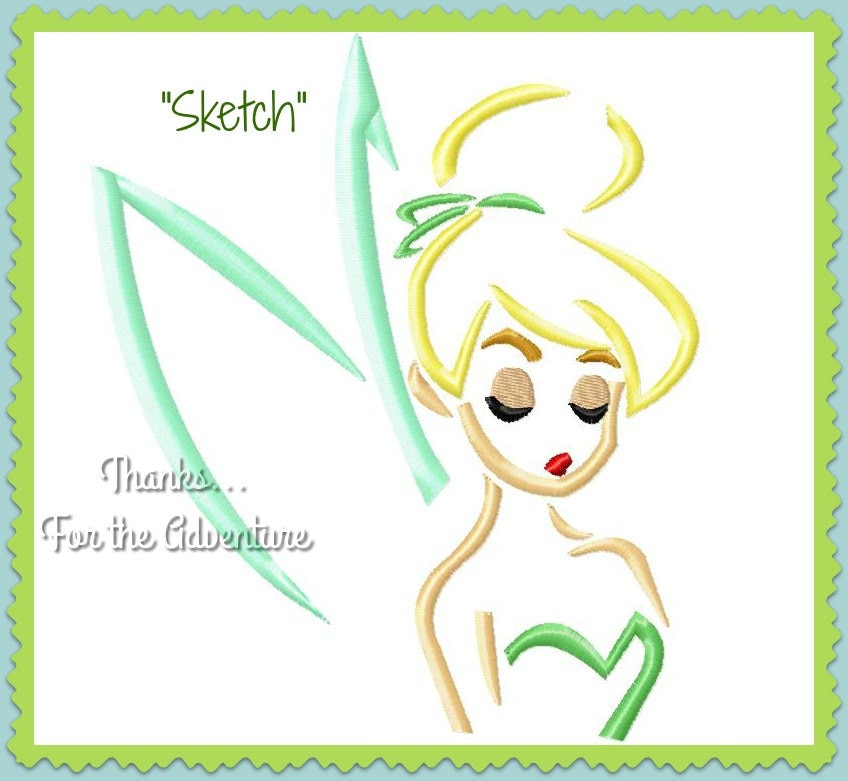 Tinker Bell Sketch Digital Embroidery Machine Design File 4x4 | Etsy