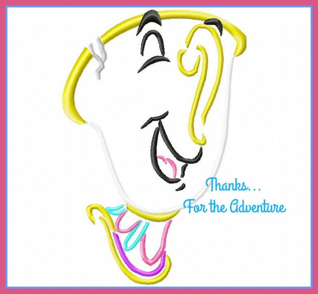 Chip the Teacup From Beauty and the Beast Sketch Digital Embroidery ...