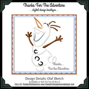 Olaf From Frozen 2 Sketch Digital Embroidery Machine Applique Design ...