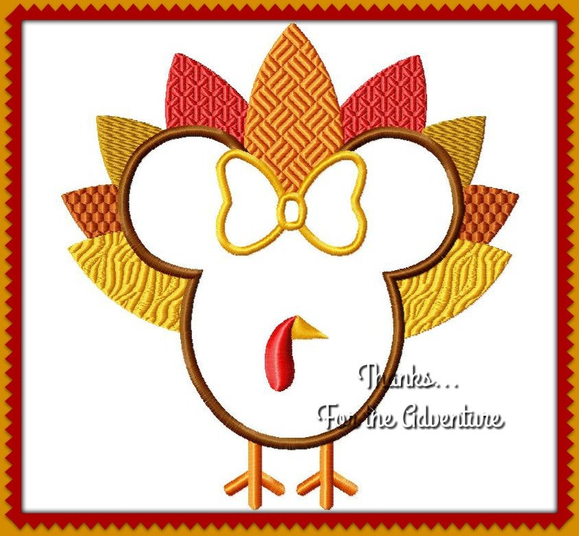 Minnie Mouse Head Thanksgiving Turkey Applique Digital - Etsy