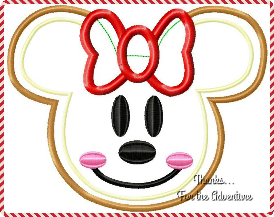 Minnie Mouse Head Gingerbread Cookie Applique Digital Embroidery ...