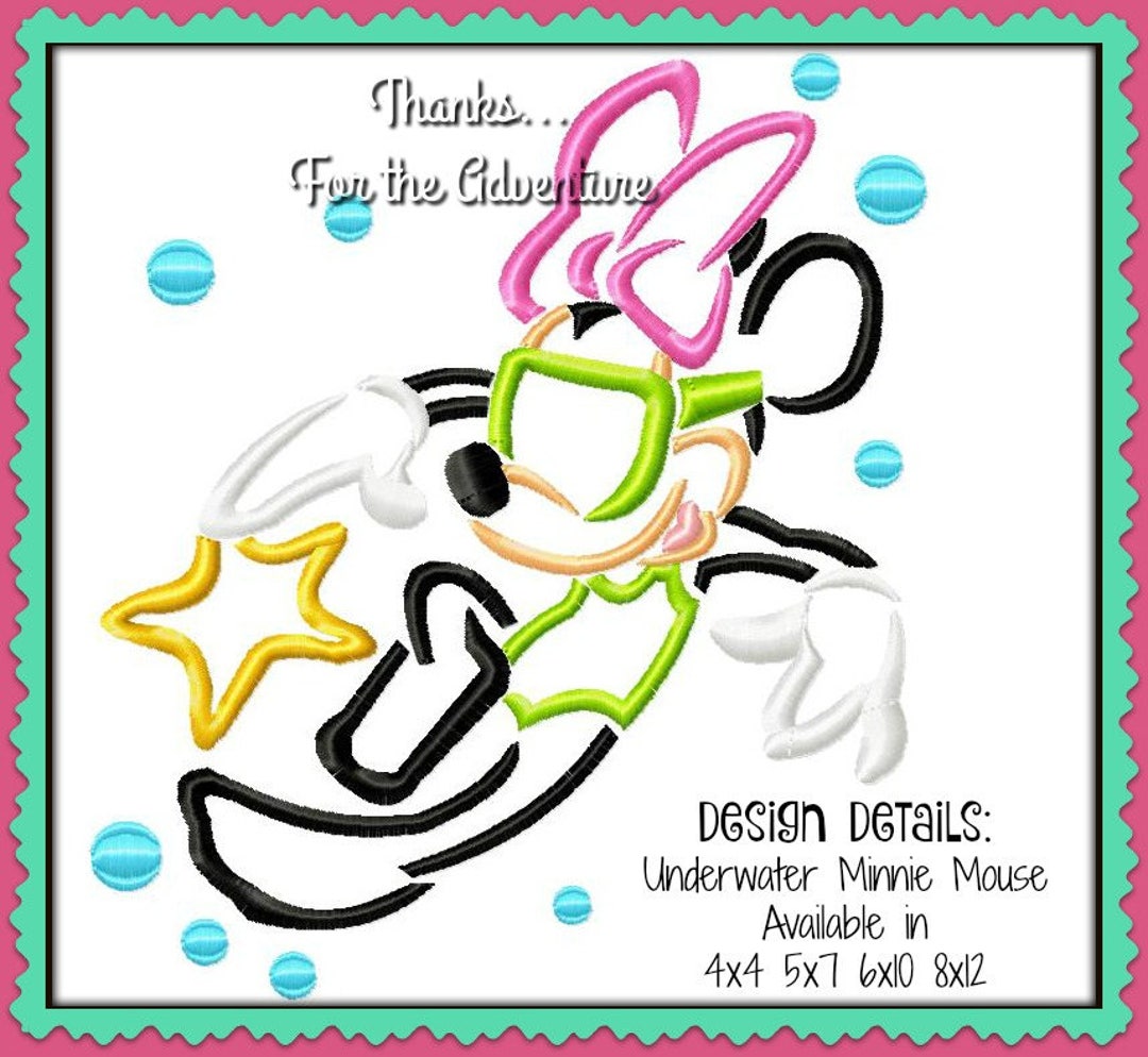 Minnie Mouse Underwater Swimming Beach Ocean Starfish Sketch Digital ...