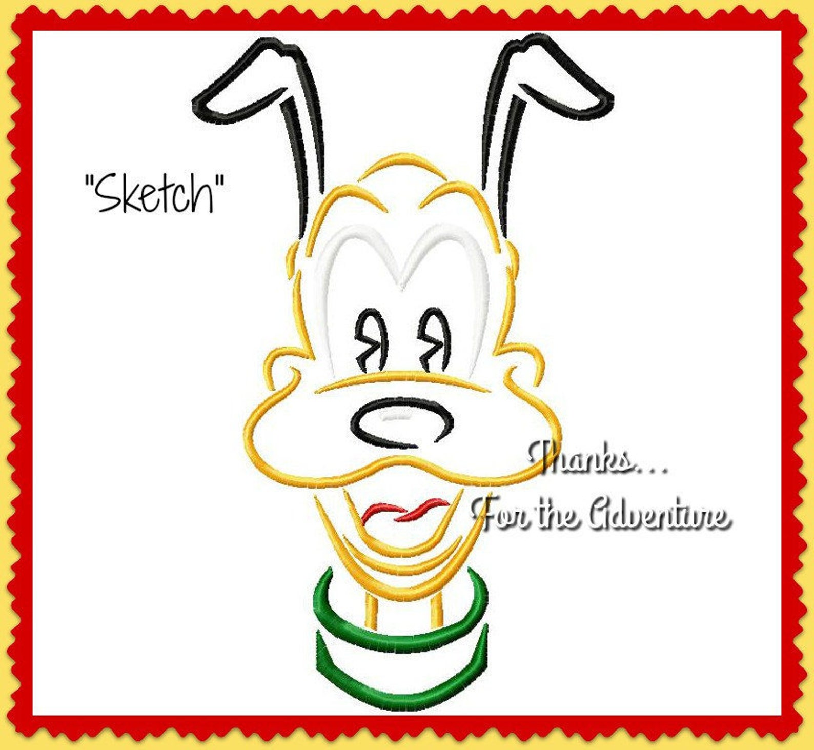 Mickey Mouse's Dog Pluto Head Sketch Digital Embroidery - Etsy