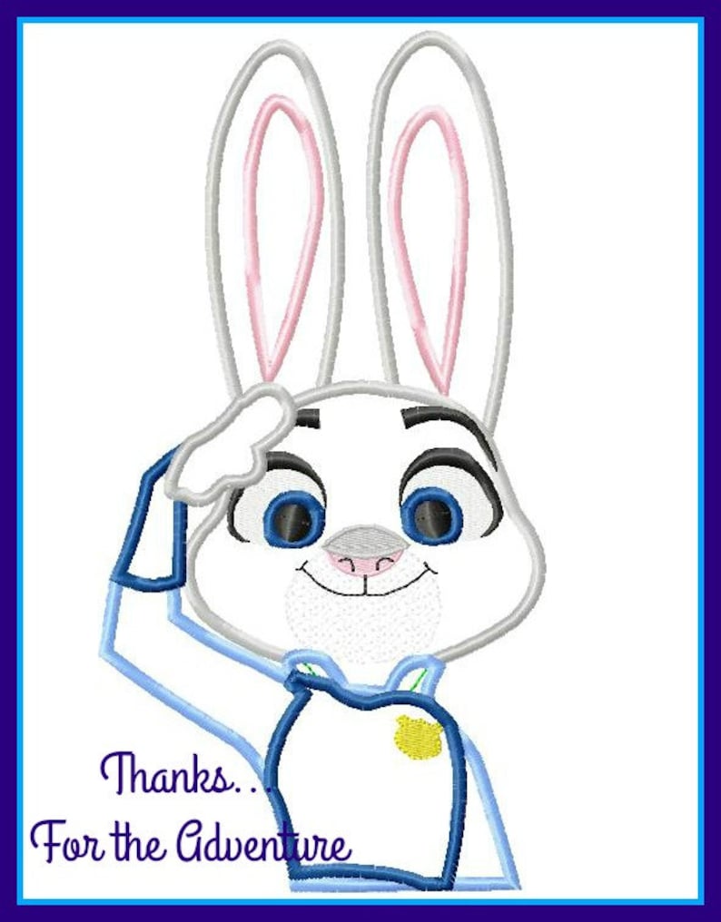 Zootopia Officer Judy Hopps Bunny Rabbit Digital Embroidery Machine ...