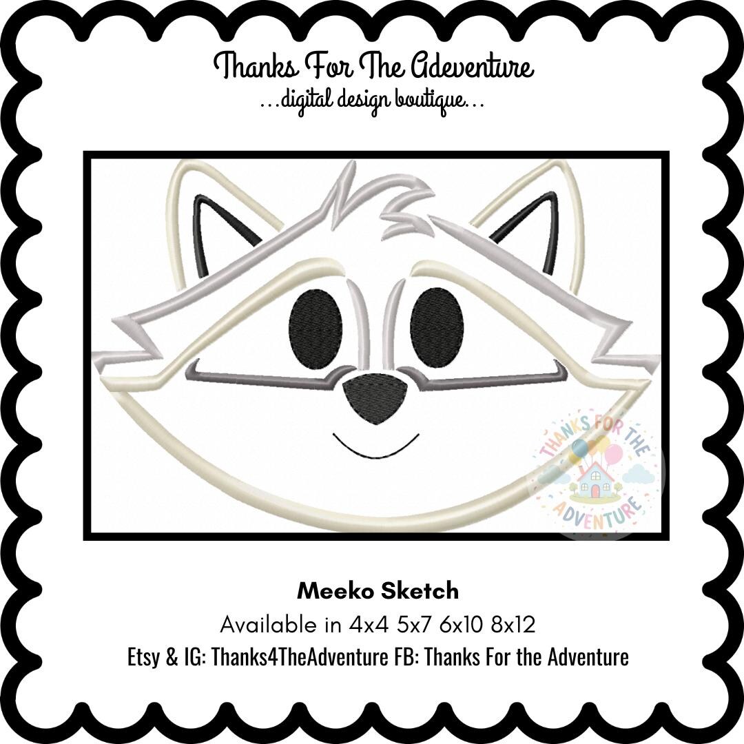 Meeko the Raccoon From Pocahontas Sketch Digital Embroidery Machine ...