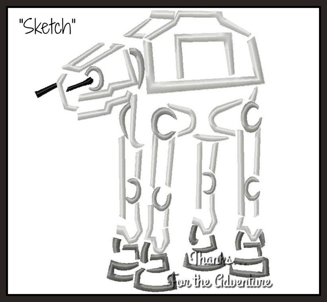 AT AT From Star Wars Sketch Digital Embroidery Machine Design File 4x4 ...