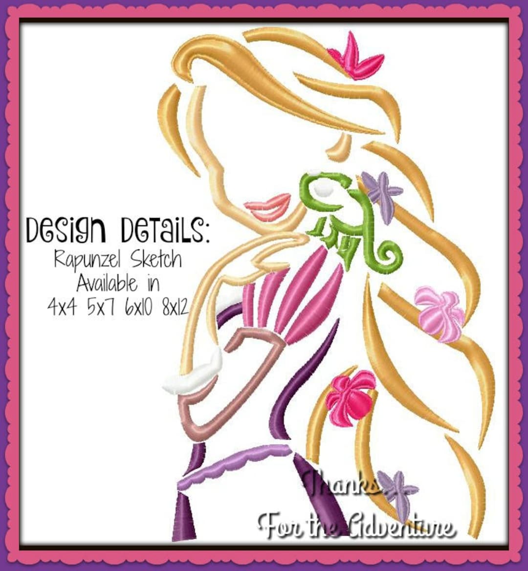 Rapunzel From Tangled With Pascal Sketch Digital Embroidery Machine ...
