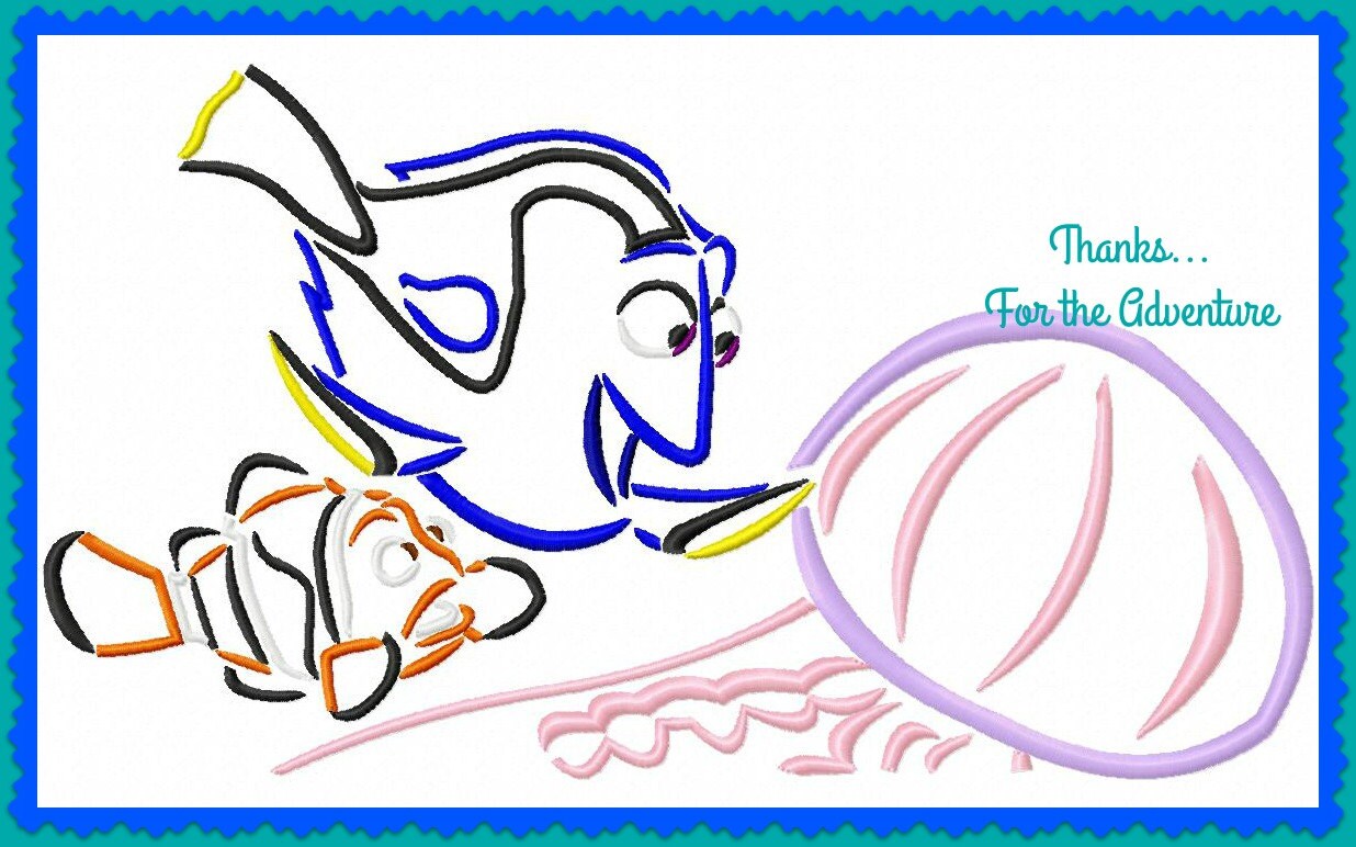 Dory, Marlin, and Squishy From Finding Nemo Sketch Digital Embroidery ...