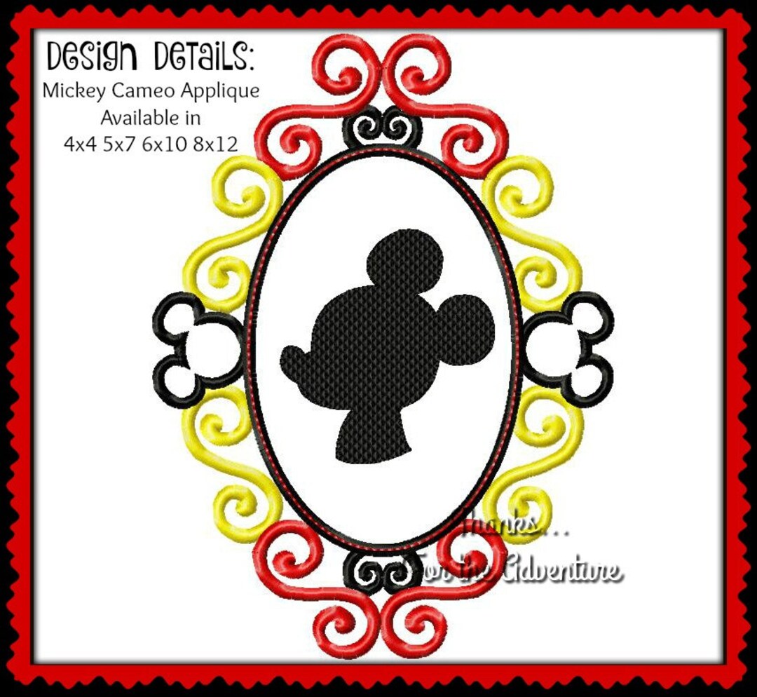 Mickey Mouse Cameo Applique Digital Embroidery Machine Design File 4x4 ...