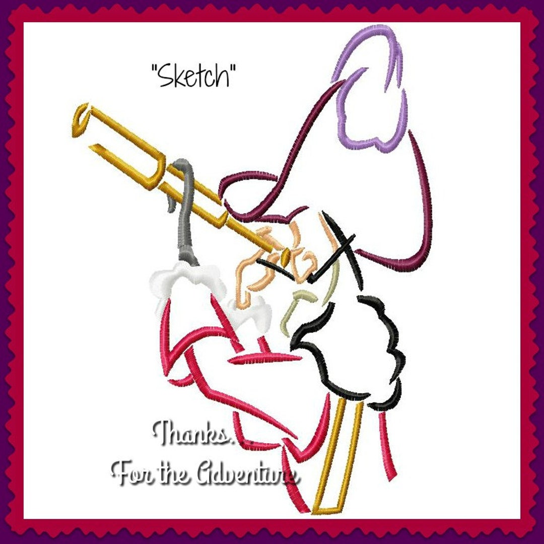 Captain Hook From Peter Pan Sketch Digital Embroidery Machine Design ...