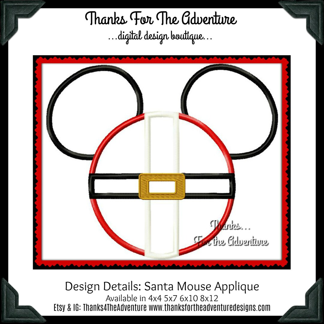 Christmas Mickey Mouse Santa Mouse Head Applique Digital Embroidery ...