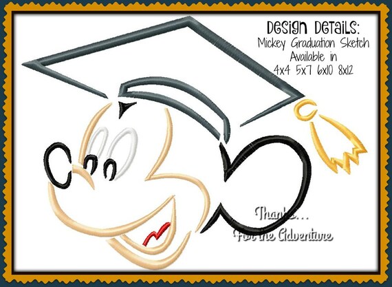 Mickey Mouse Sketch Graduation Cap Digital Embroidery Machine | Etsy