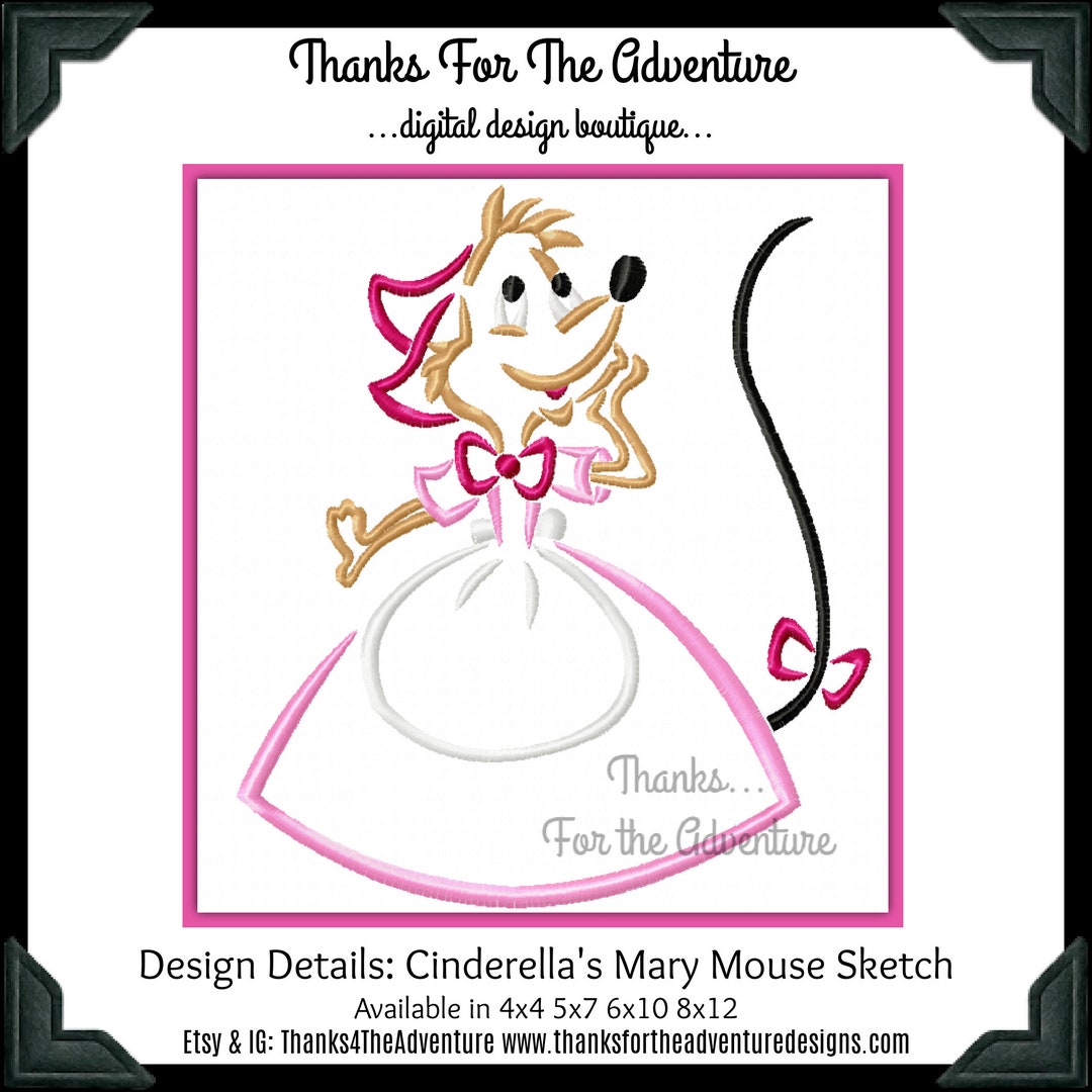 Sketch- Cinderella's Mary Mouse Sewing Mice Digital Embroidery Machine ...