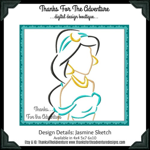 Princess Jasmine From Aladdin Autograph Digital Embroidery - Etsy