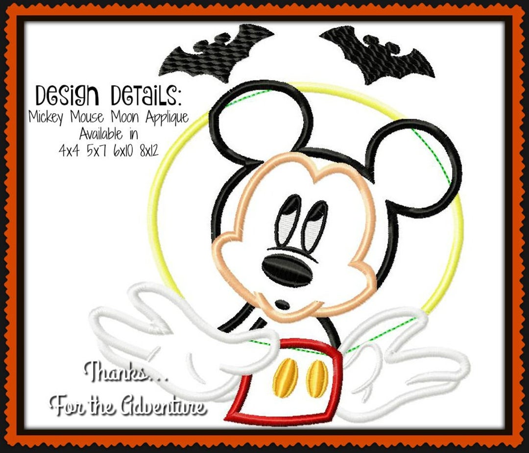 Halloween Mickey Mouse Moon Bat Digital Embroidery Machine Applique ...