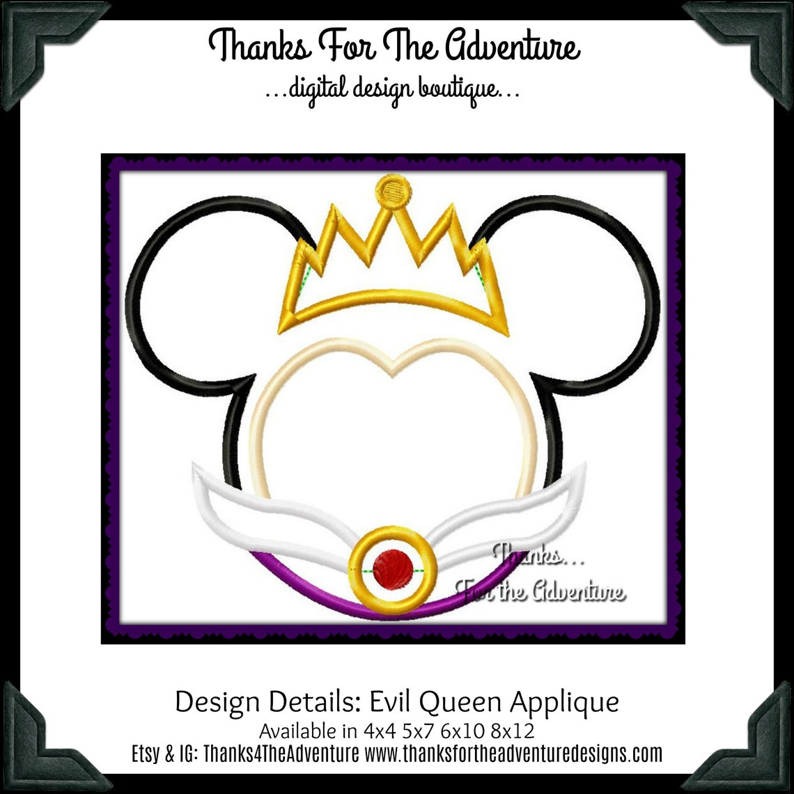 The Evil Queen Face From Snow White Mickey Minnie Mouse Head Applique ...