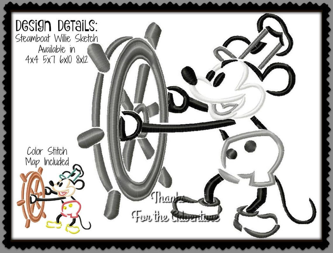 Steamboat Willie Mickey Mouse Sketch Digital Embroidery - Etsy