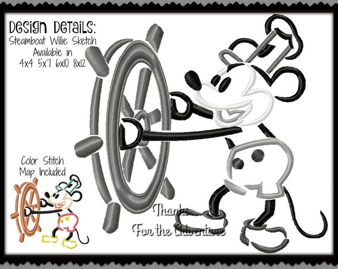 Steamboat Willie Mickey Mouse Sketch Digital Embroidery - Etsy