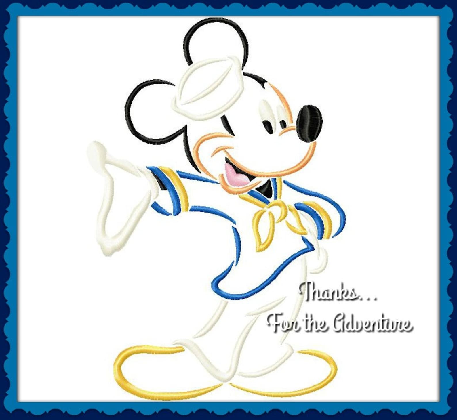 Cruise Line Sailor Mickey Mouse Sketch Digital Embroidery - Etsy