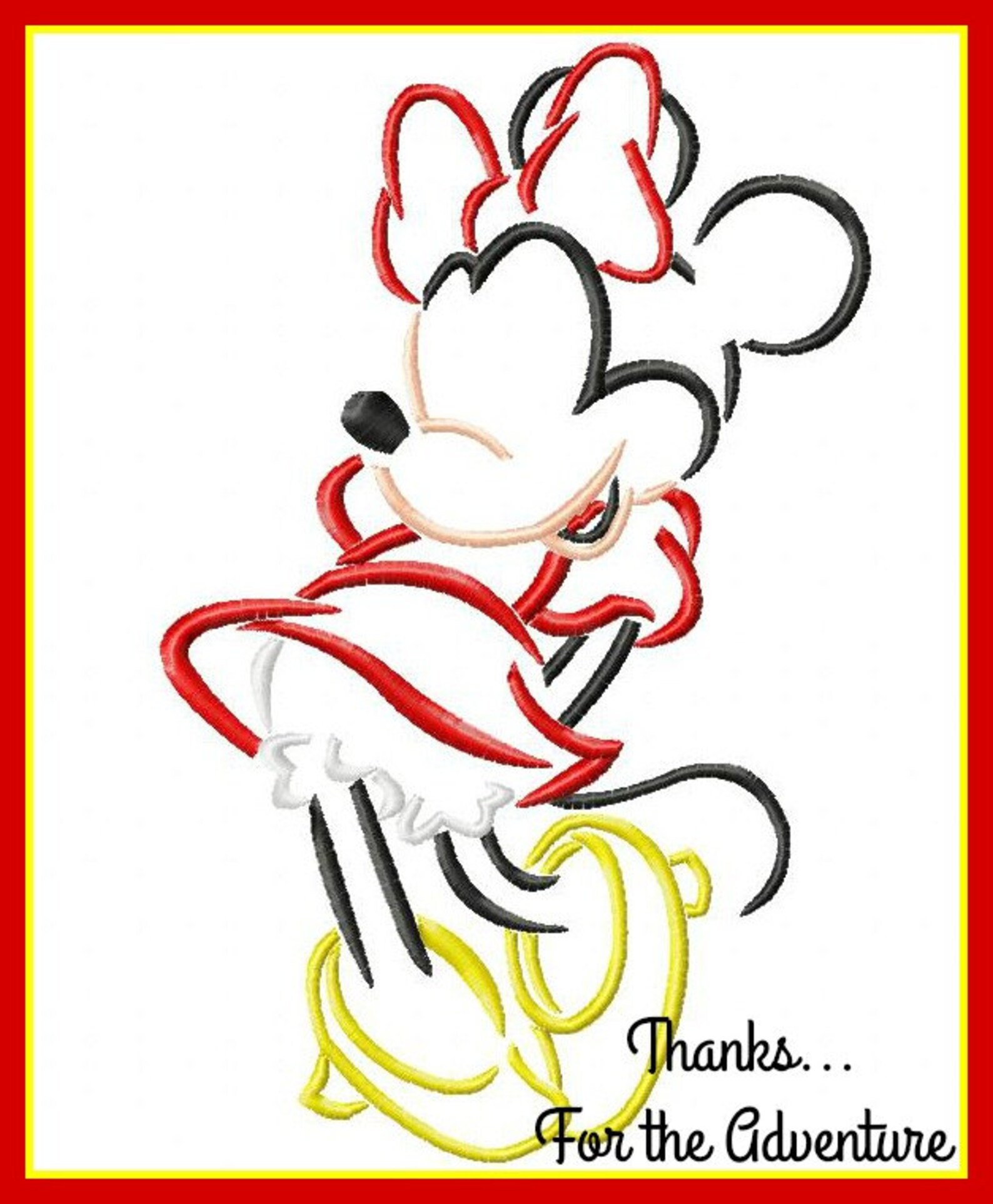 Minnie Mouse Sketch Digital Embroidery Machine Design File 4x4 5x7 6x10 ...