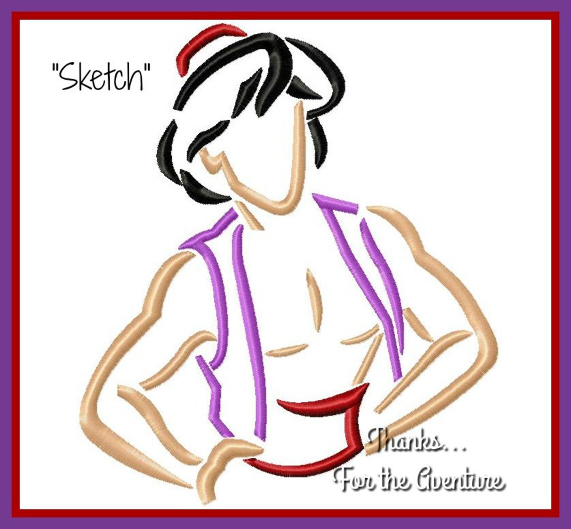 Aladdin Sketch Digital Embroidery Machine Design File 4x4 5x7 - Etsy