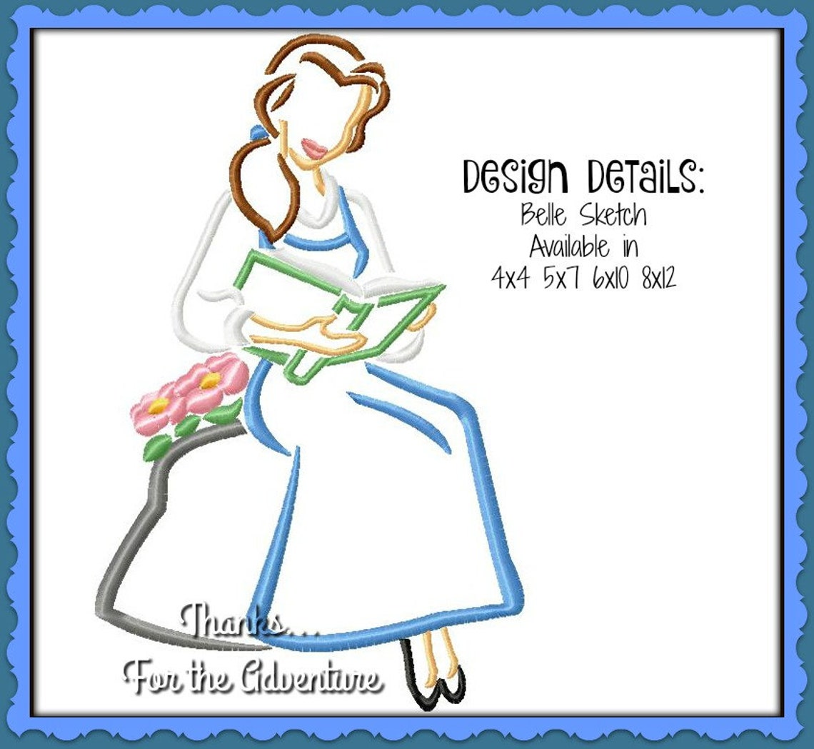 Princess Belle From Beauty and the Beast With Book Sketch Digital ...