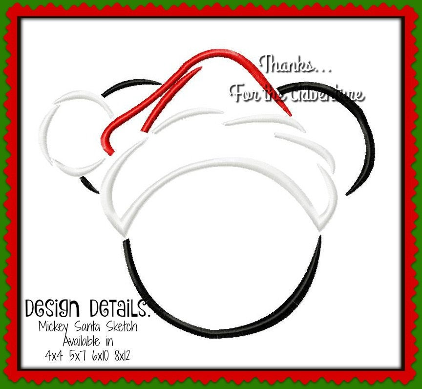 Christmas Santa Mickey Mouse Sketch Digital Embroidery Machine | Etsy
