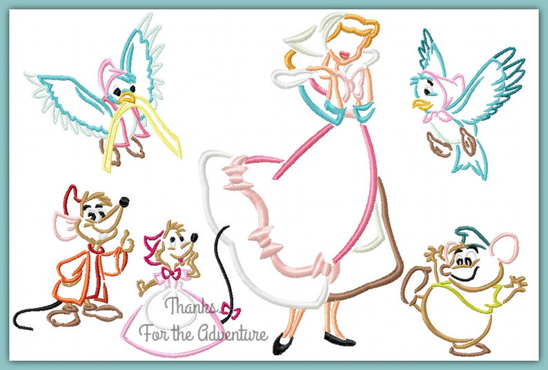Sketch- Cinderella and Her Pink Dress Making Mice Parade Digital ...