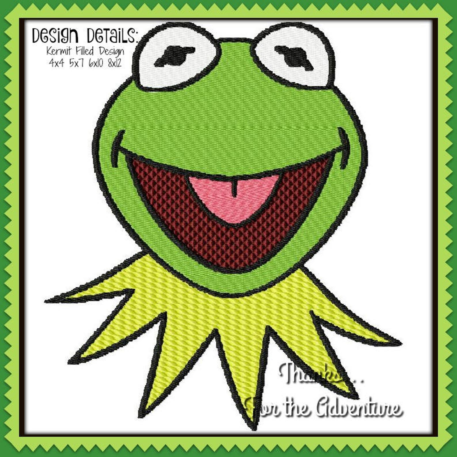 Kermit the Frog Filled Digital Embroidery Machine Design File 4x4 5x7 ...