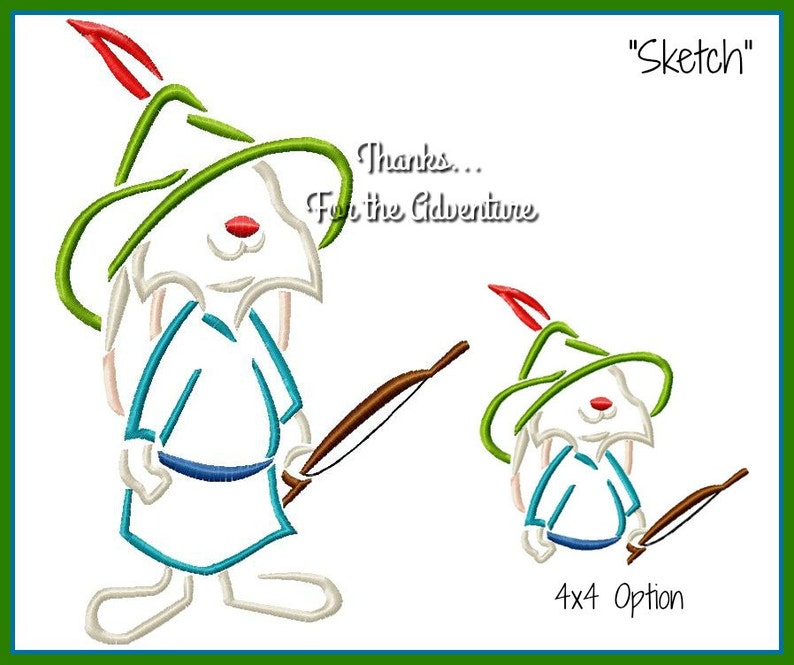 Skippy Bunny From Robin Hood Fox Digital Embroidery Machine Sketch ...